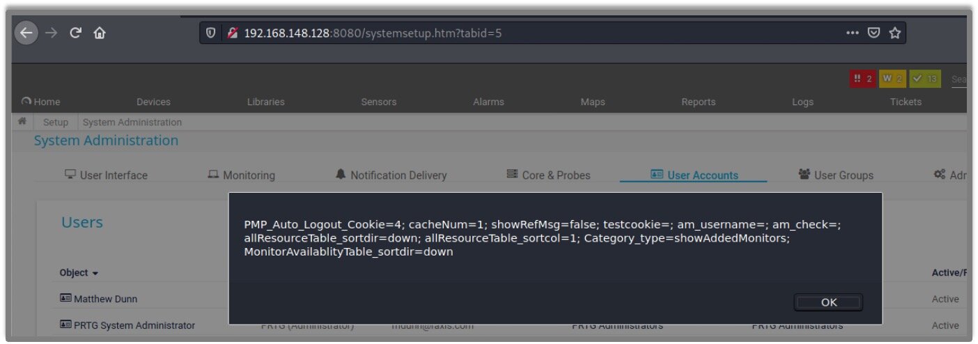 PRTG Network Monitor Stored Cross-Site Scripting Vulnerability (CVE-2021-29643) | Raxis